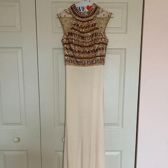 Dresses | Gold And Cream Prom Dress With Sequins | Poshmark